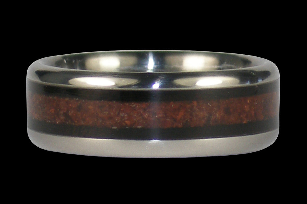 Red Stone and Blackwood Titanium Ring | Hawaii Titanium Rings®