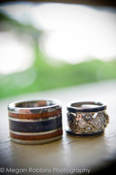 Australian Rainbow Opal and Dark Koa Hawaii Titanium Rings®