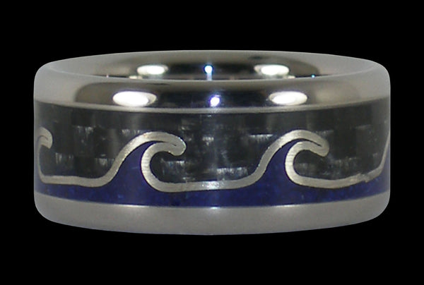 Titanium Ring featuring Jet Black Waves | Hawaii Titanium Rings®