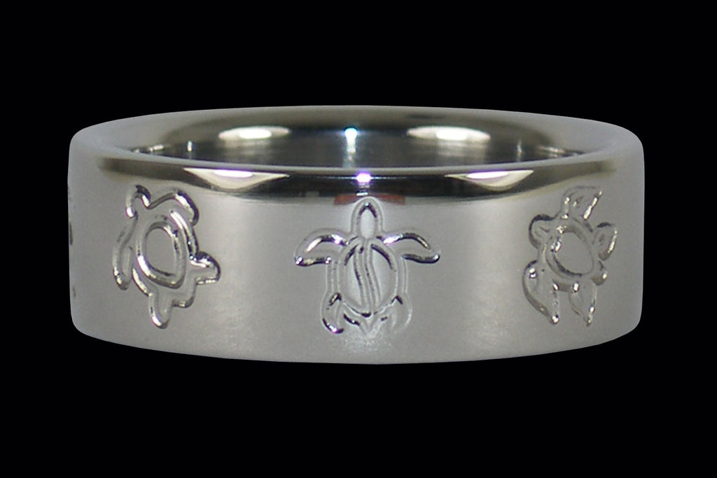 Titanium Ring with Engraved Turtles | Hawaii Titanium Rings®